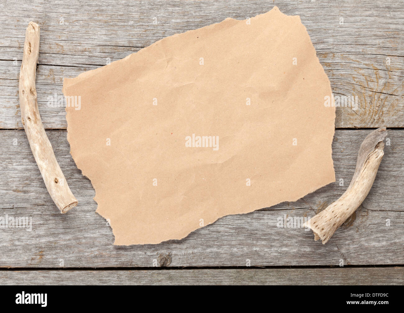 Old paper piece for copy space on wooden textured background Stock ...