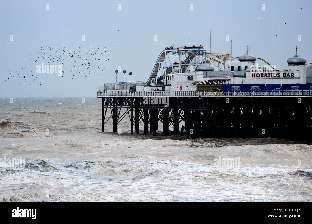 Brighton Pier with flock of starlings flying in formation Stock Photo ...