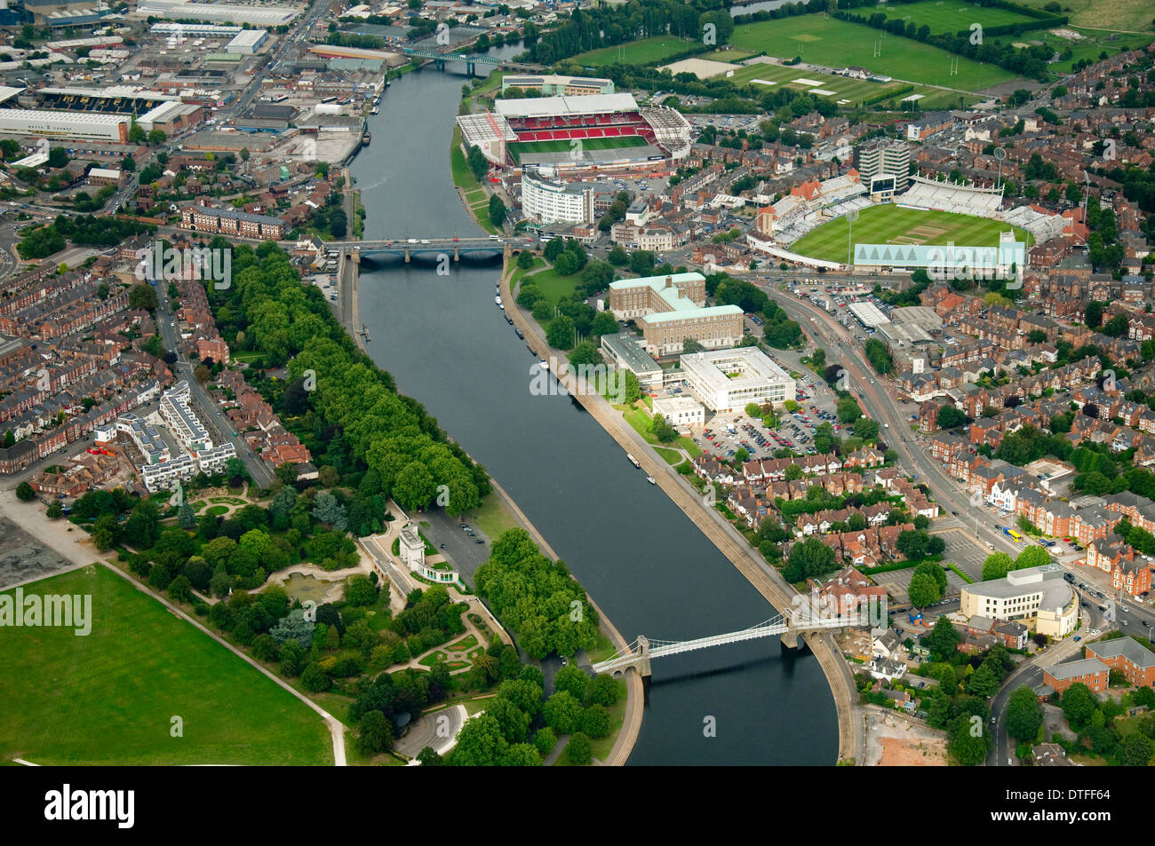 Aerial shot of the River Trent and Embankment area in Nottingham City ...