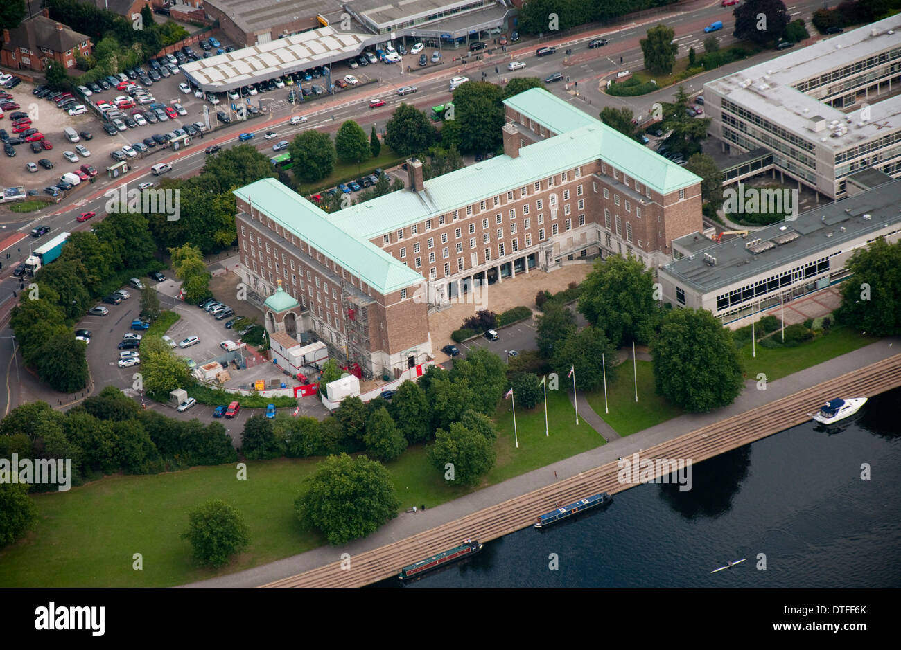 Aerial shot of County Hall by the River Trent, Nottingham ...