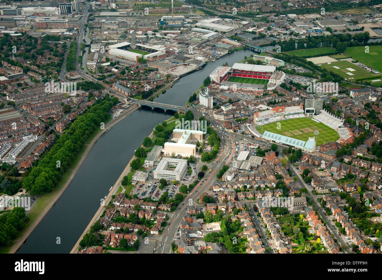 Aerial shot of the Embankment and River Trent in Nottingham City ...