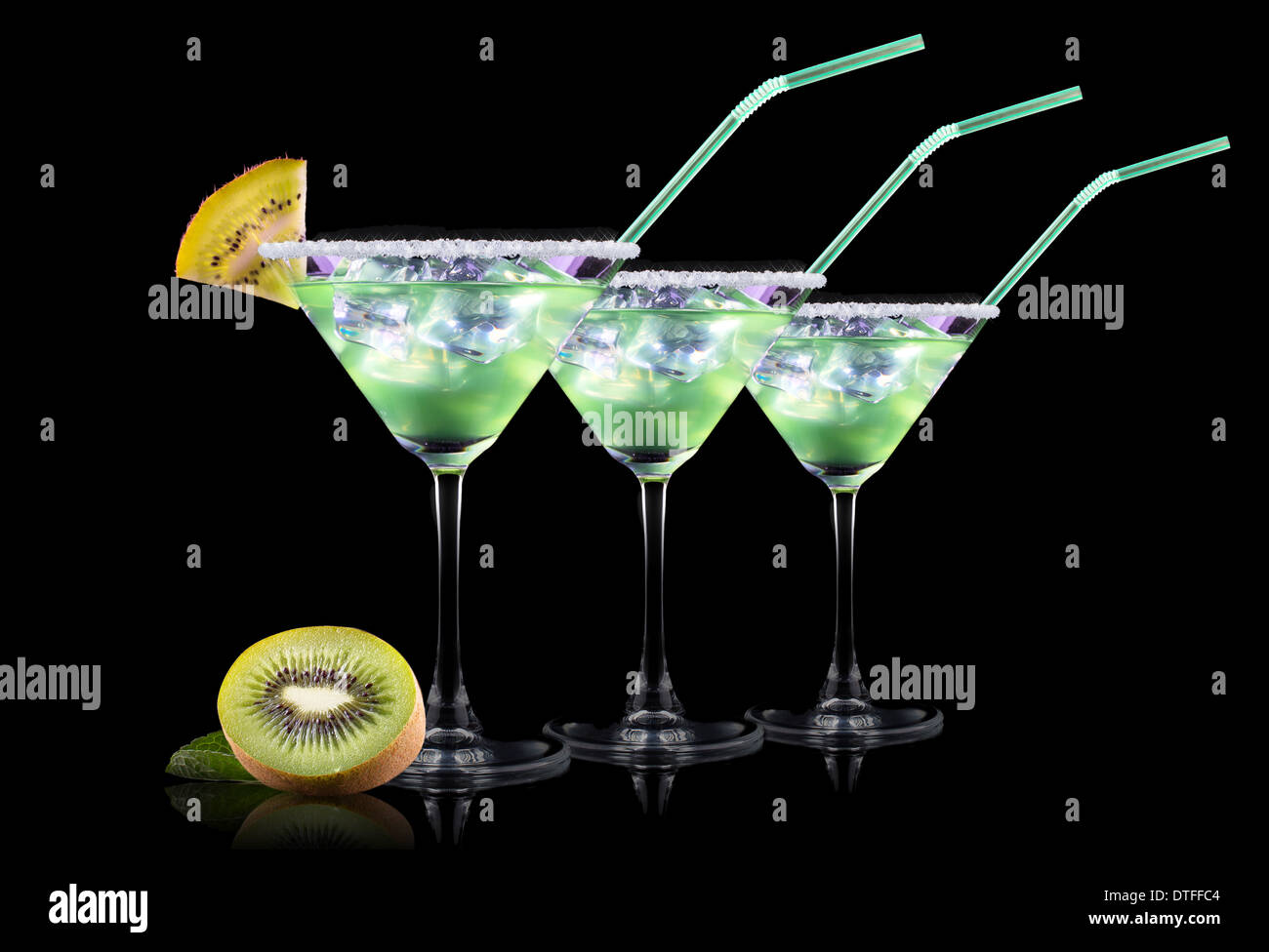Cocktail Smoothie, with slices of kiwi on a black party background ...
