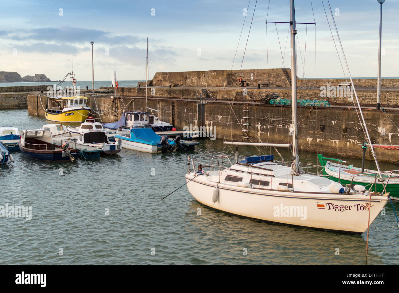 CULLEN HARBOUR AND BOATS SHELTERING IN WINTER MORAY FIRTH SCOTLAND ...