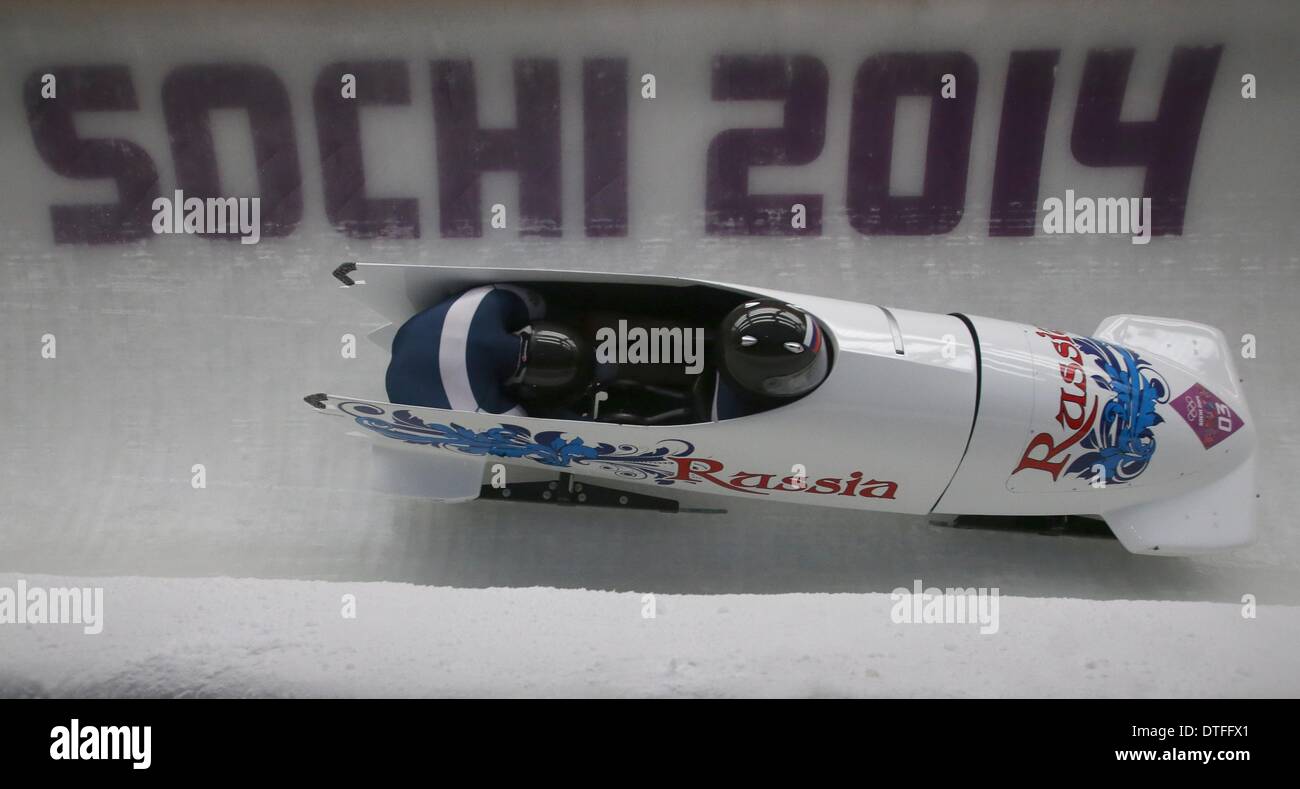 Pilot Alexander Zubkov and brakeman Alexey Voevoda of Russia 1 compete ...