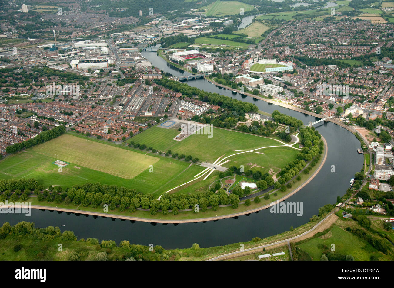 Aerial shot of the River Trent and Victoria Embankment in Nottingham ...