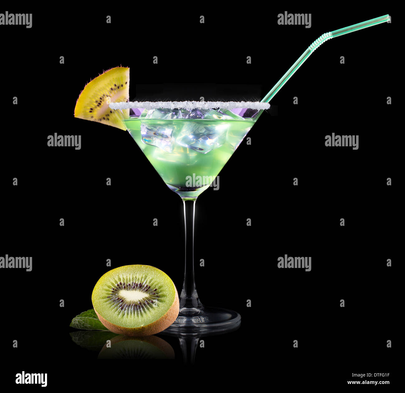 Cocktail Smoothie, with slices of kiwi on a black party background ...