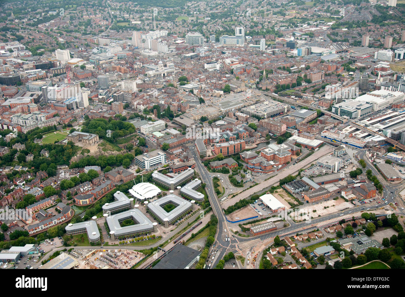 Aerial shot of the South Side of Nottingham City, Nottinghamshire UK ...