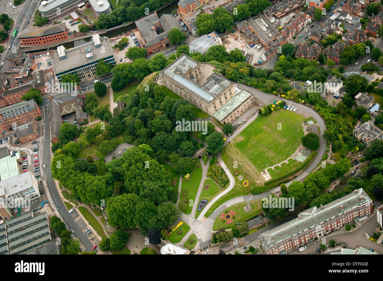 Aerial shot of the Castle in Nottingham City, Nottinghamshire UK Stock ...