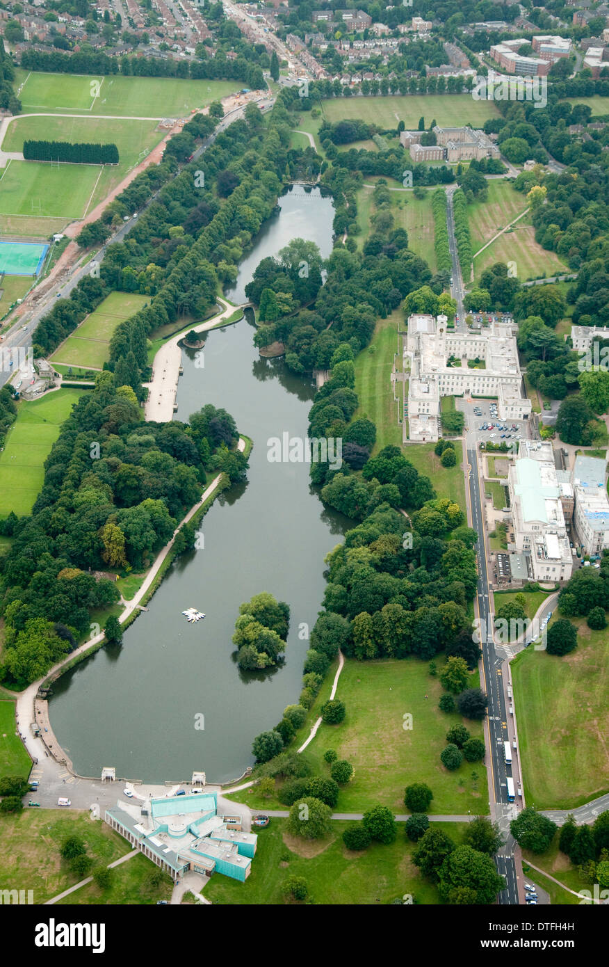 Aerial shot of Highfields Park in Nottingham City, Nottinghamshire UK ...