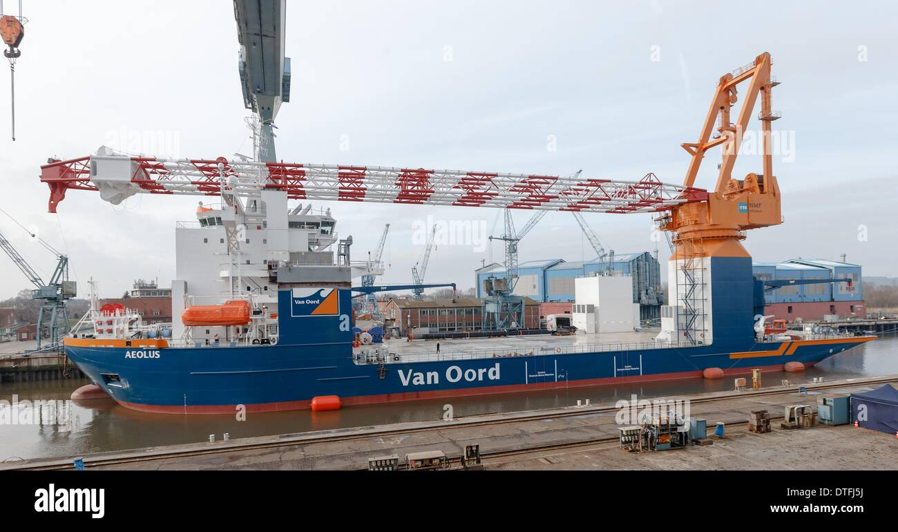 Hamburg, Germany. 17th Feb, 2014. Wind turbine installation vessel ...