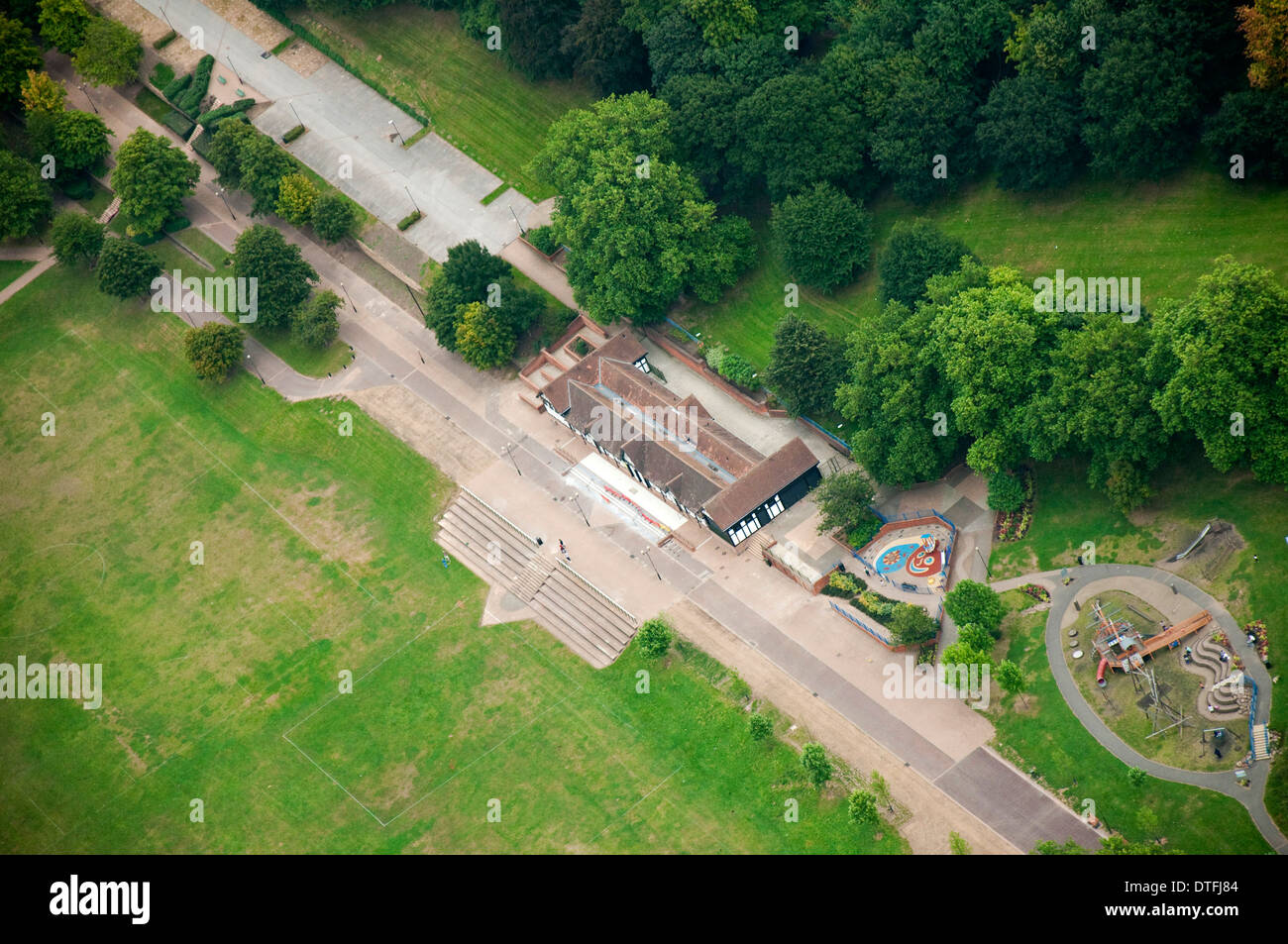 Aerial shot of the pavilion at the Forest Recreation Ground in ...