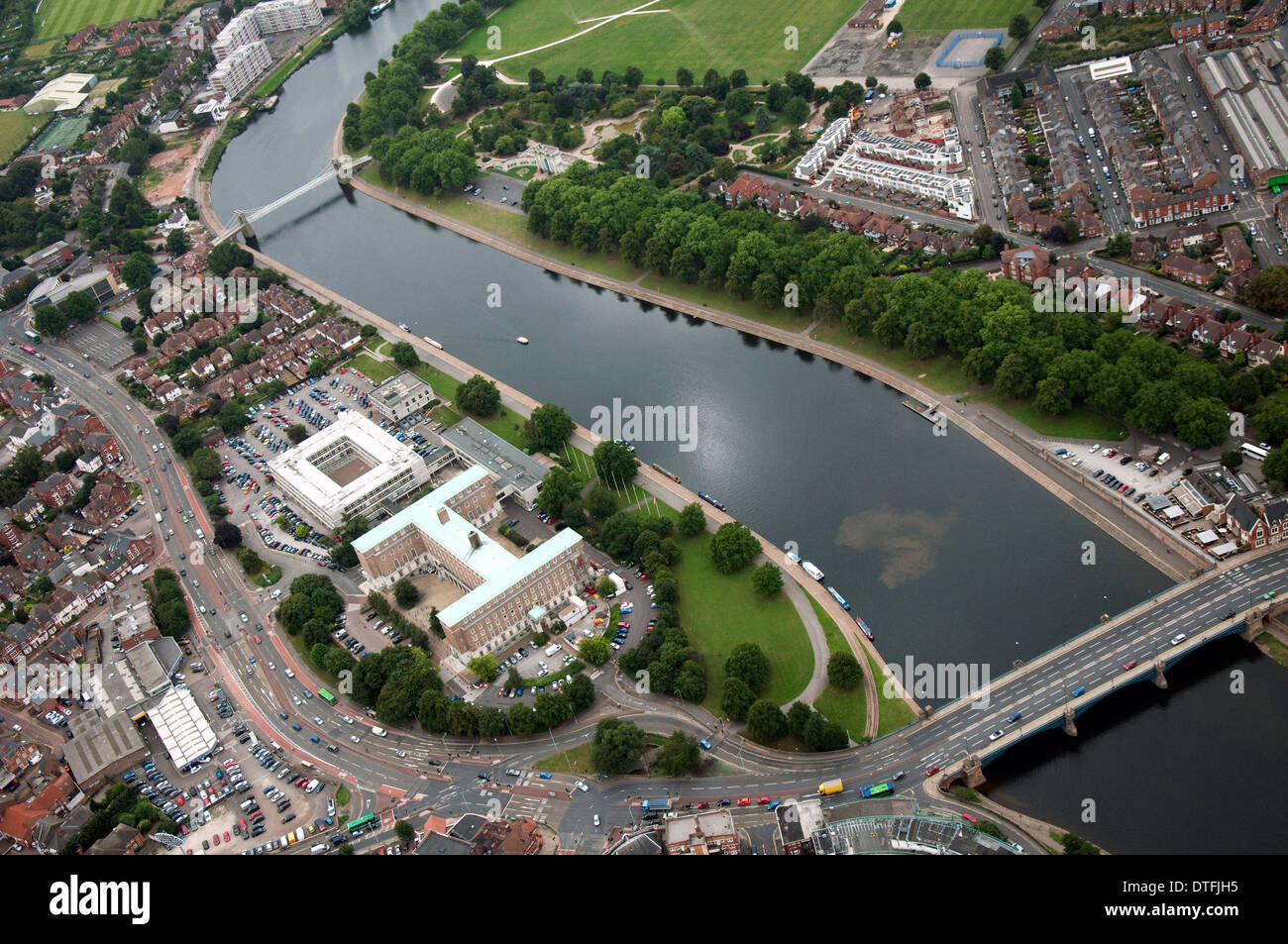 Aerial shot of the River Trent and County Hall, Nottingham ...