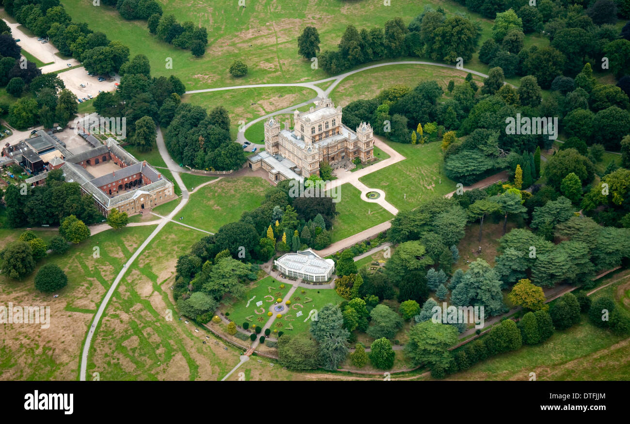 Aerial shot of Wollaton Hall and Park, Nottingham Nottinghamshire UK ...