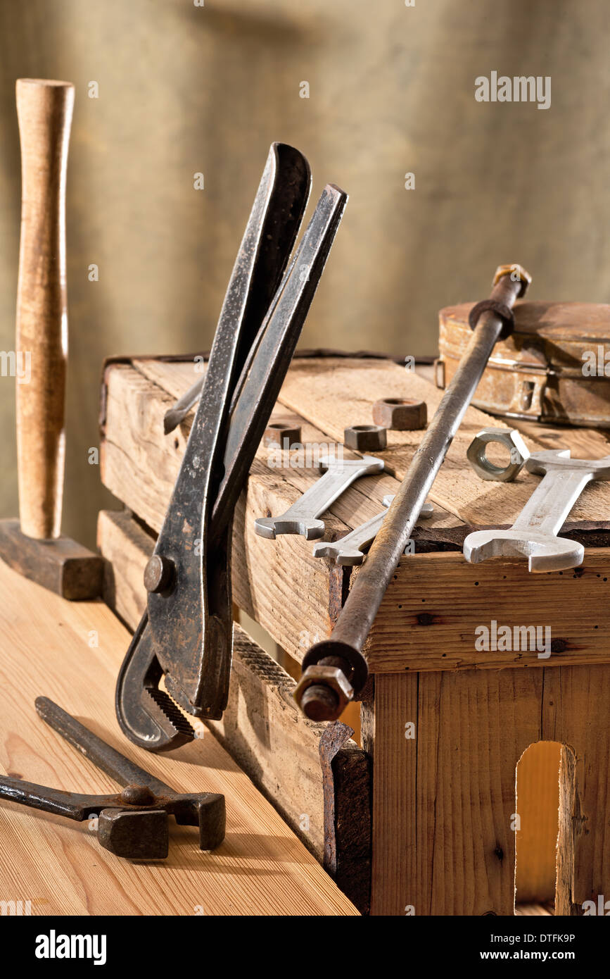 still life with old tools in the workroom Stock Photo - Alamy