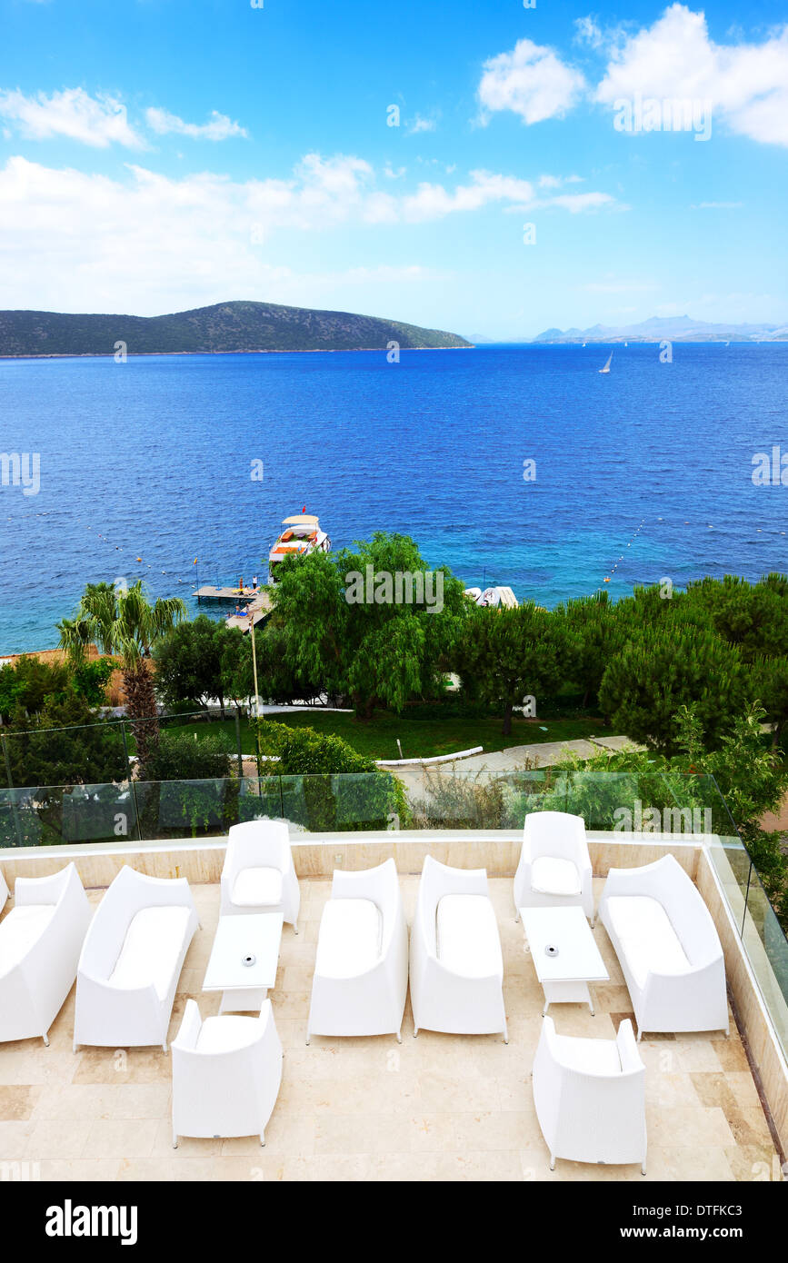 Sea view terrace of luxury hotel, Bodrum, Turkey Stock Photo - Alamy