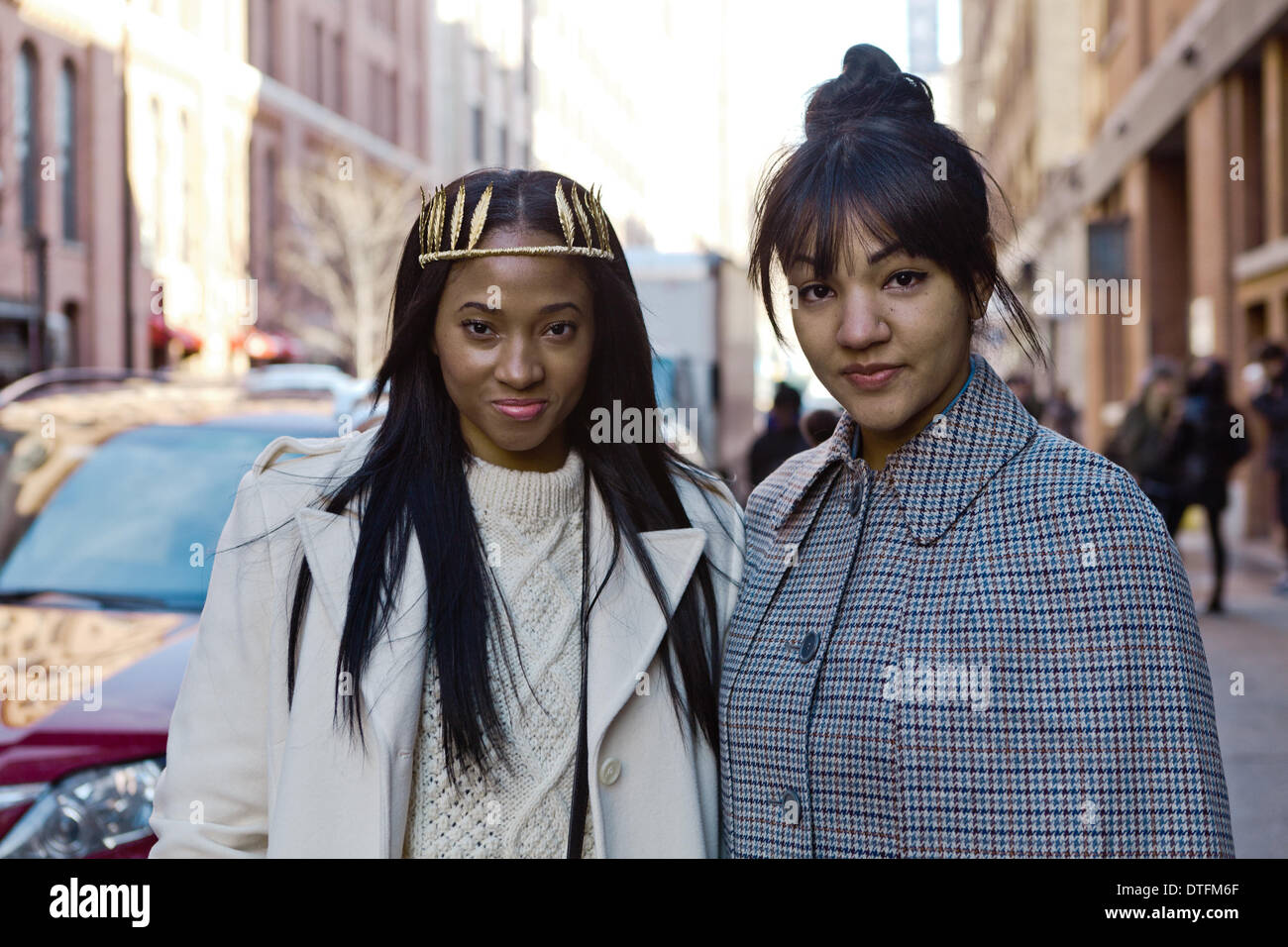 Candice Murry and Cameron Mikea posing on the street during New York ...