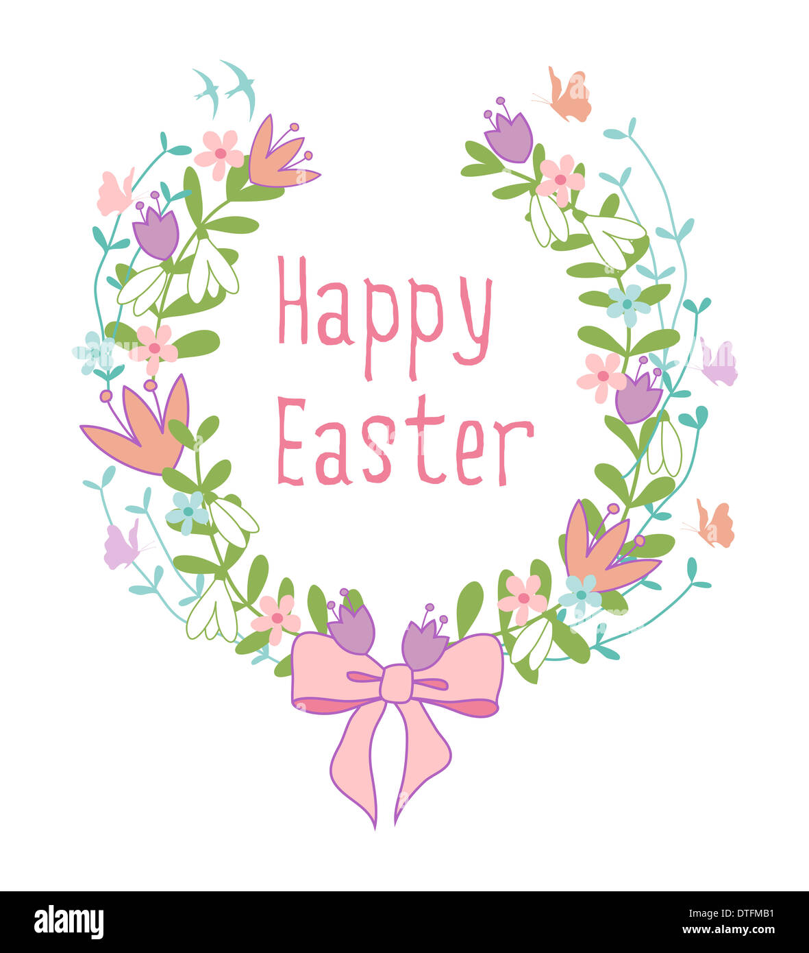 Happy Easter floral laurel wreath Stock Photo - Alamy