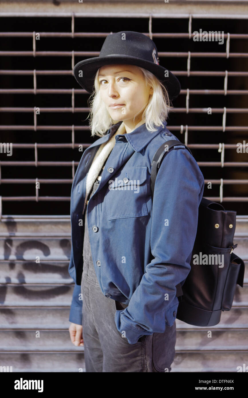Rachel Wang posing on the street during New York Fashion Week - Feb 7 ...