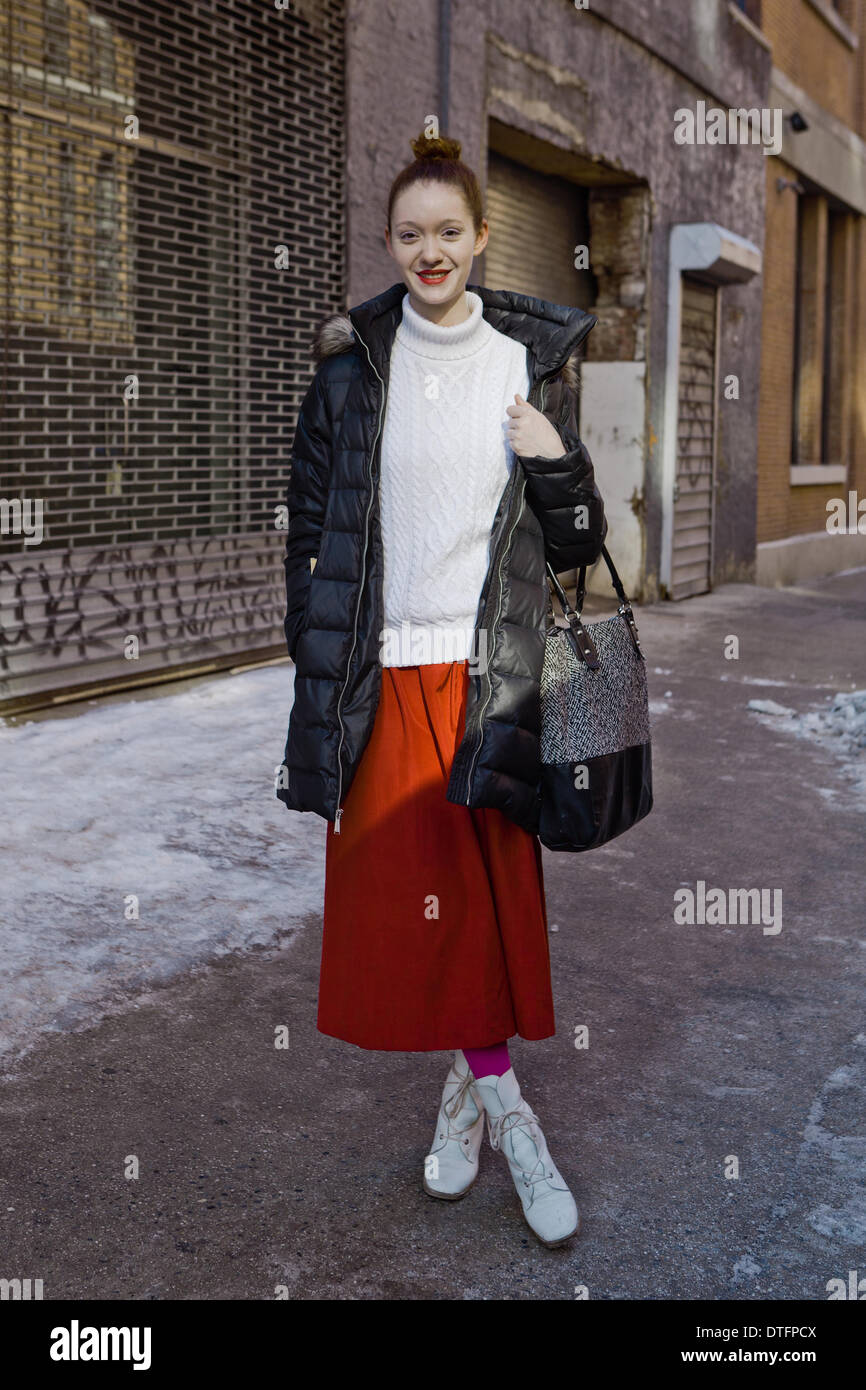 Ashley Garner posing on the street during New York Fashion Week - Feb 7 ...
