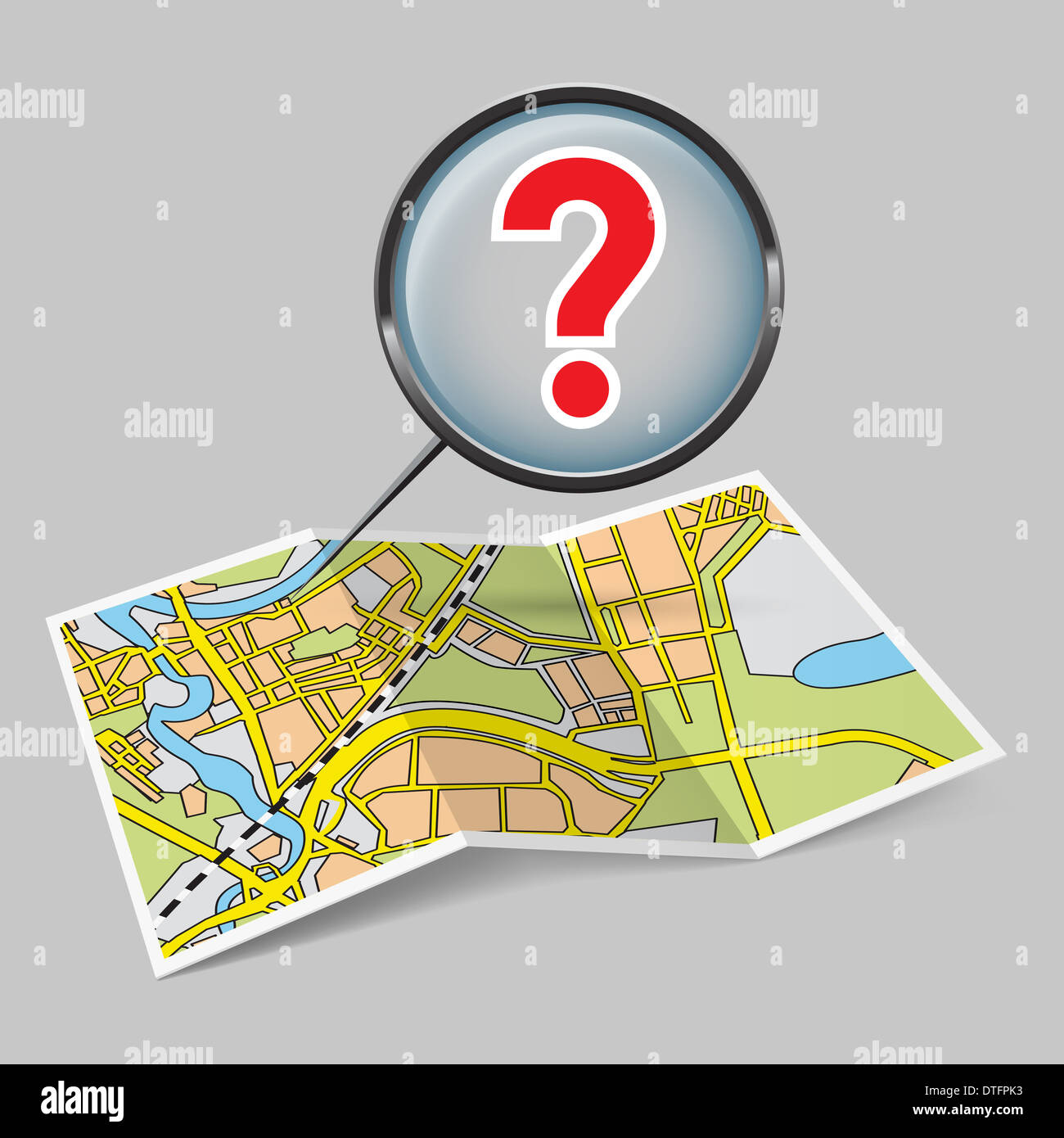 Map booklet with question mark on grey background Stock Photo - Alamy