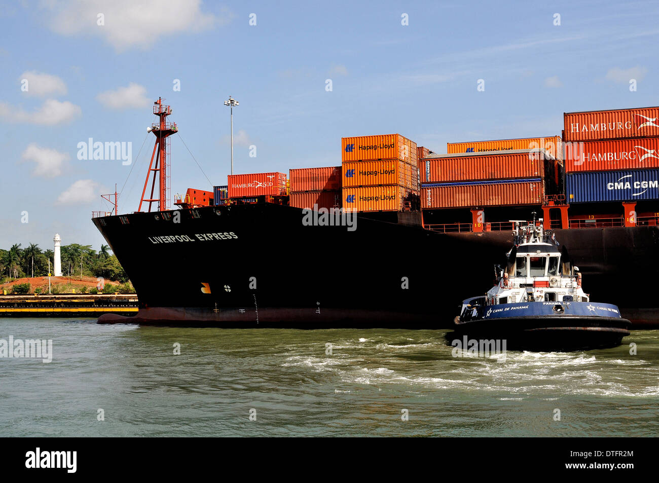 Liverpool Express container cargo ship in Gatun locks Panama canal ...