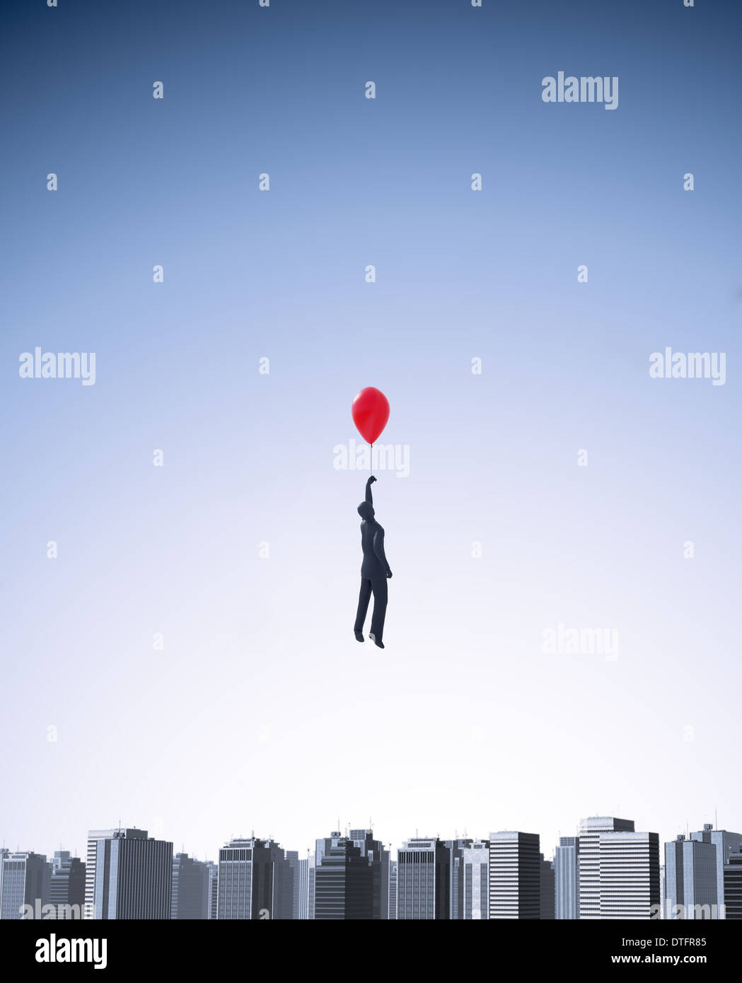Man with a balloon floating above a city Stock Photo - Alamy