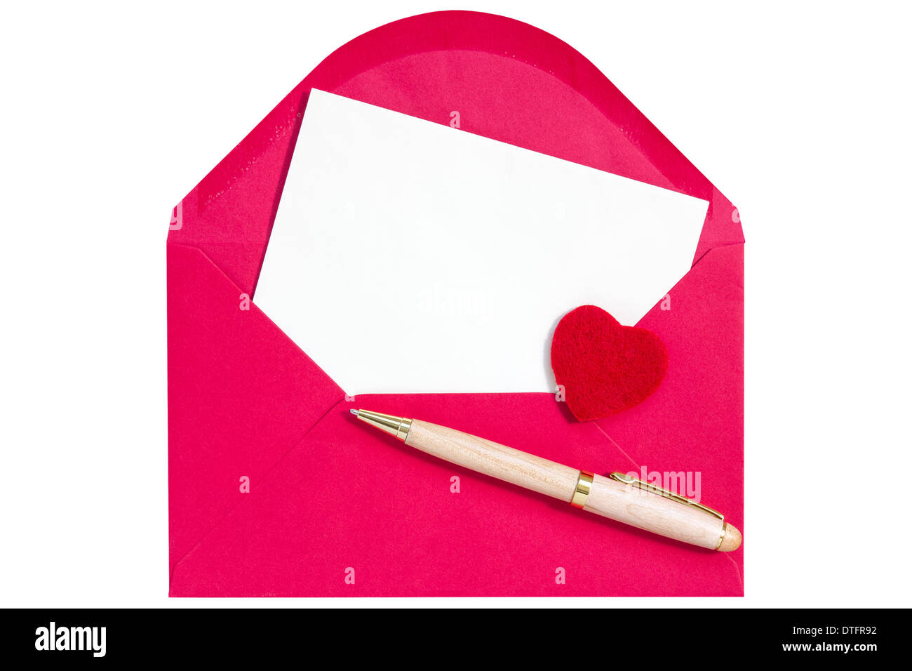 Red envelope with heart and empty letter. Isolated on white background ...