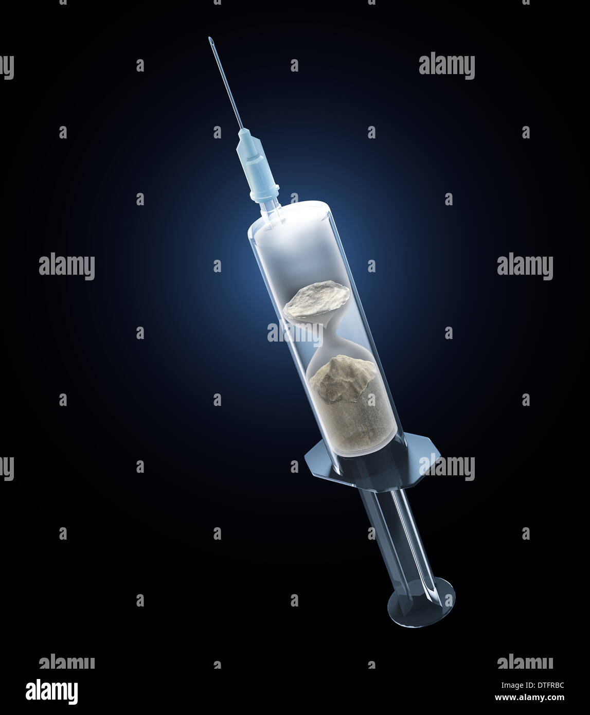 A hourglass inside a syringe - timely treatment concept Stock Photo - Alamy
