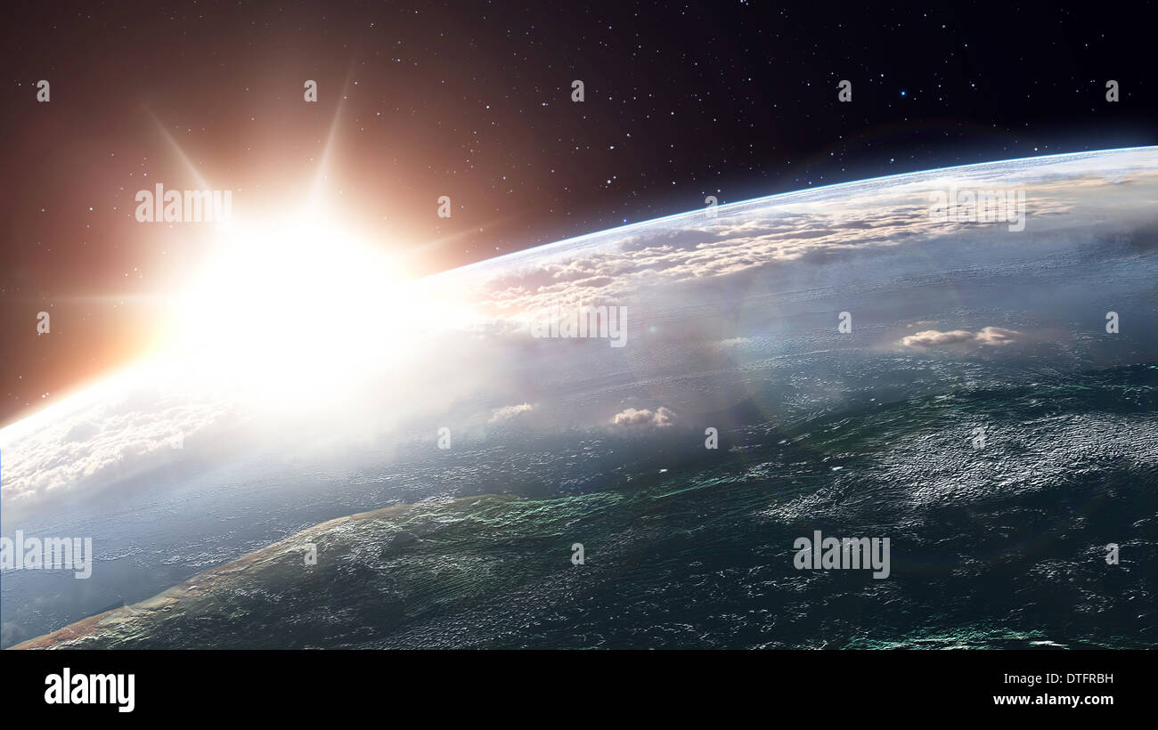 Sun over the horizon - view from orbit Stock Photo - Alamy