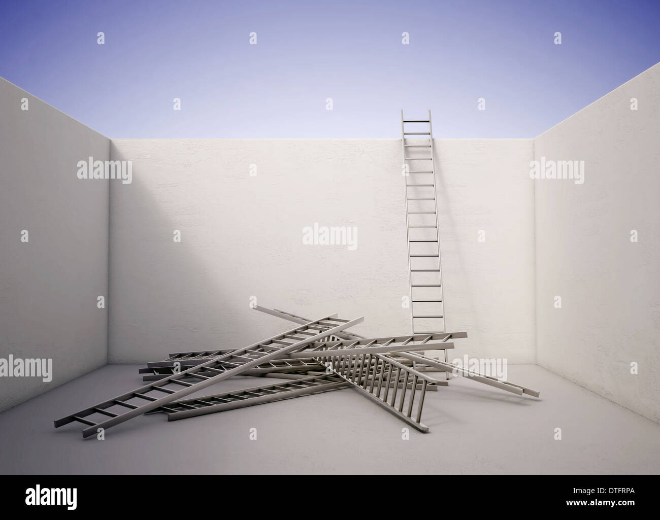 A single ladder reaching over the wall Stock Photo - Alamy