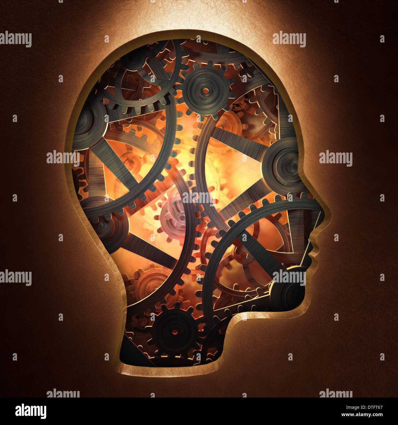 Cog wheels and gear inside a head shape -psychology and creativity ...