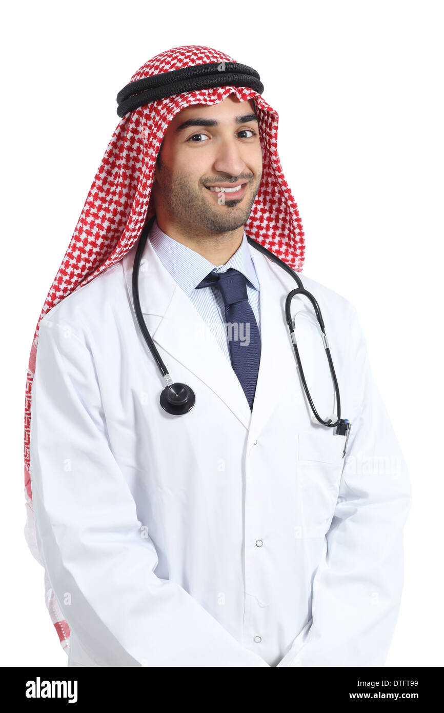 Arab saudi emirates doctor man posing happy isolated on a white ...