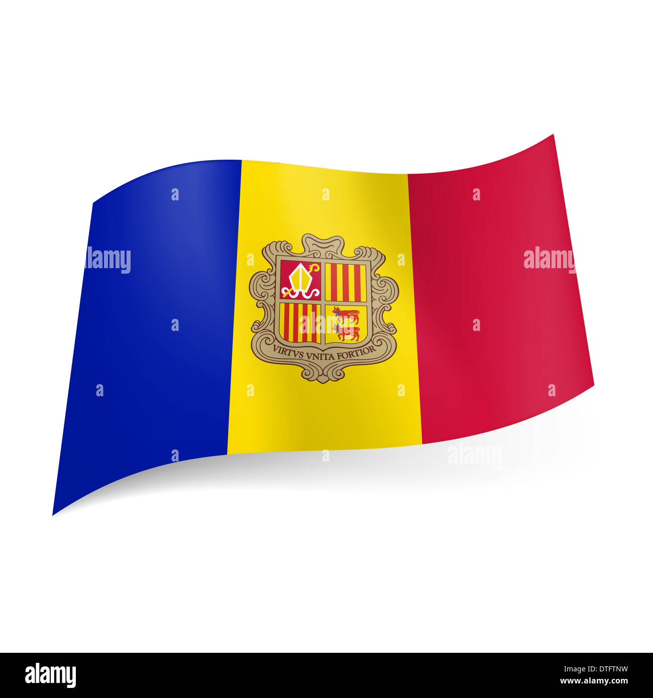 National flag of Andorra: blue, yellow and red vertical stripes with ...