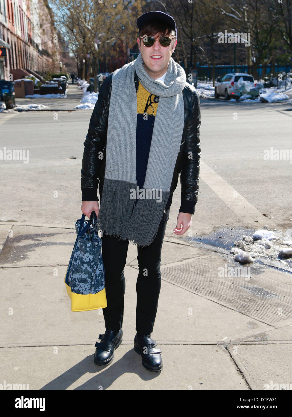 Andrew Bevan arriving at the Vera Wang runway show in New York City ...