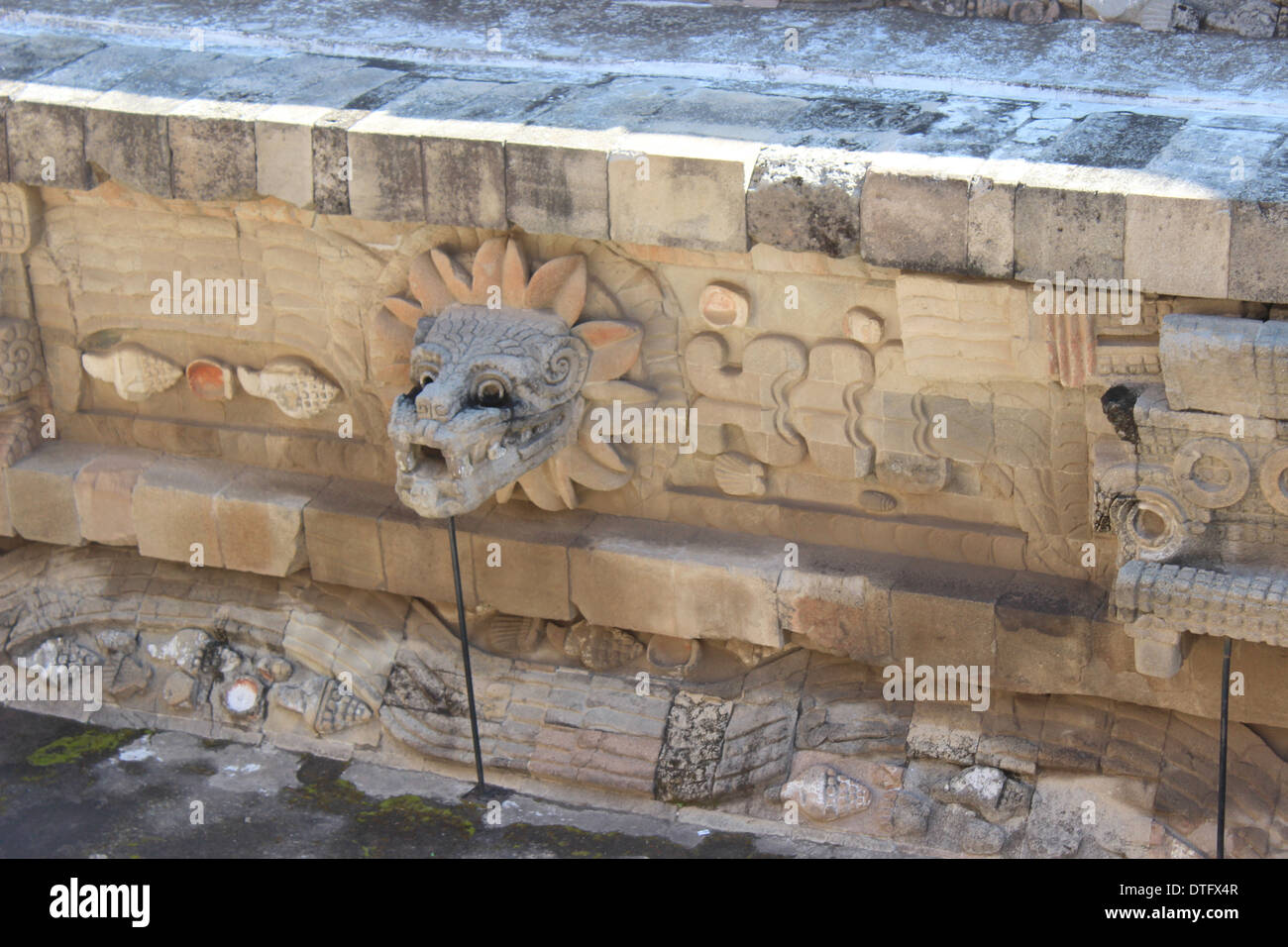 Animal head on Feathered Serpent Temple, Teotihuacan Pyramids, Mexico ...
