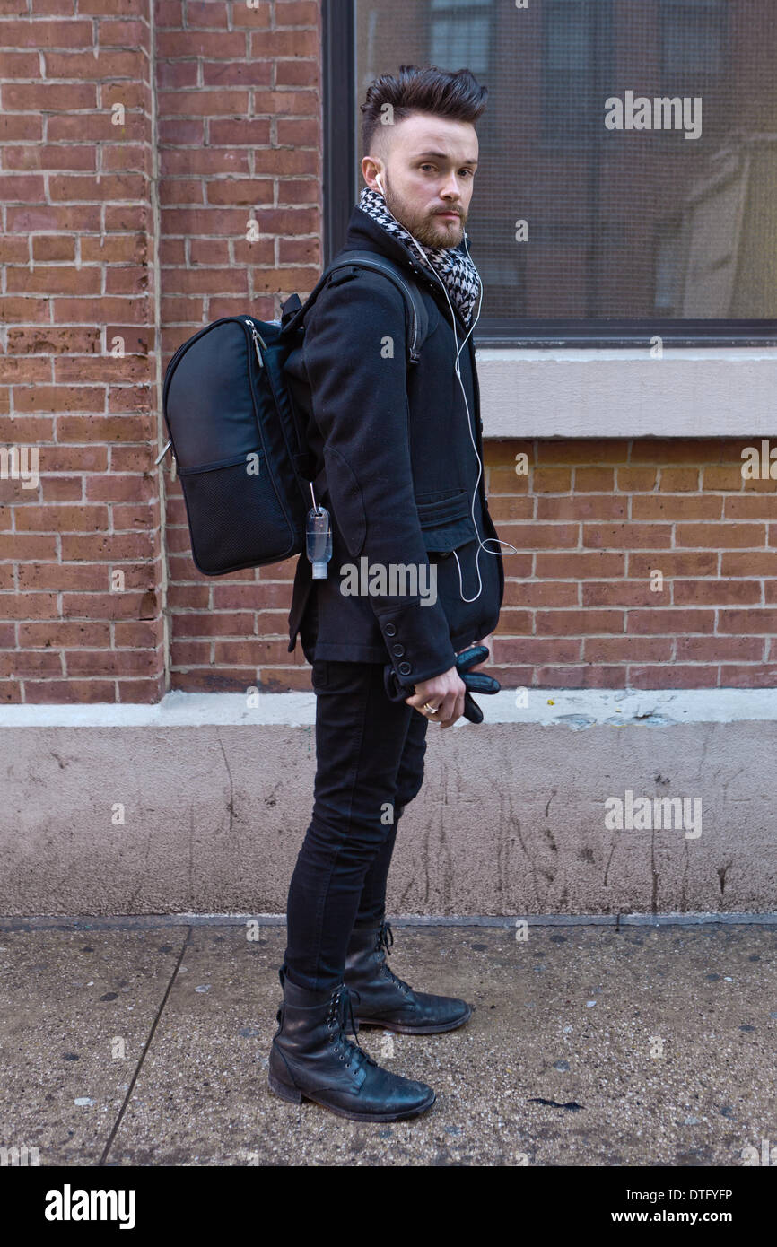 Dustin Ellis posing on the street during New York Fashion Week - Feb 7 ...