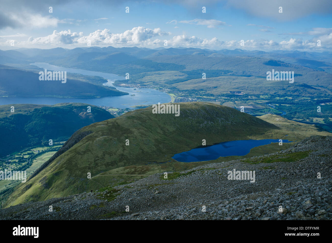 View from the mountain track on Ben Nevis looking towards Fort William ...