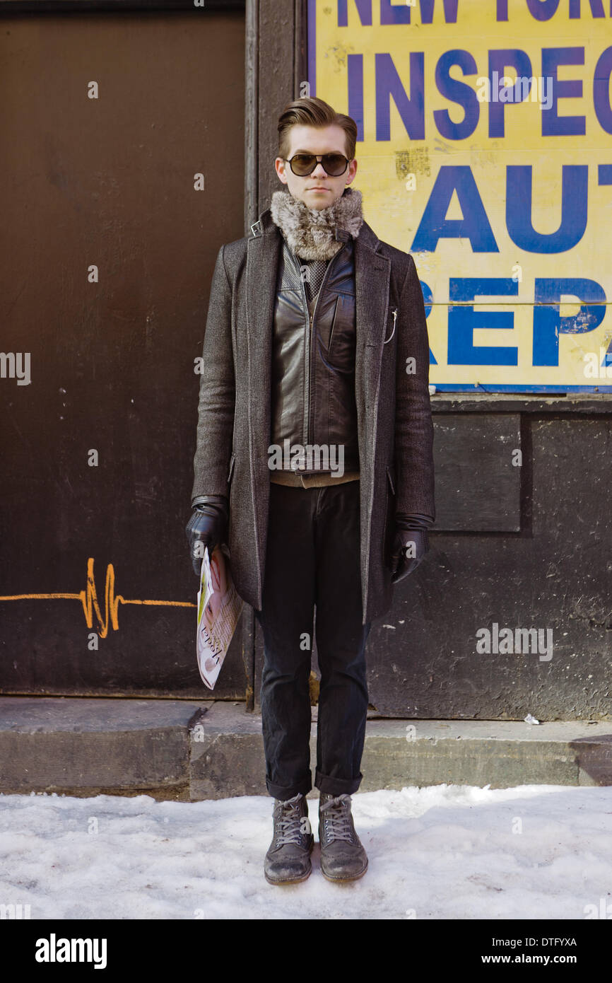 Eric Bear posing on the street during New York Fashion Week - Feb 7 ...