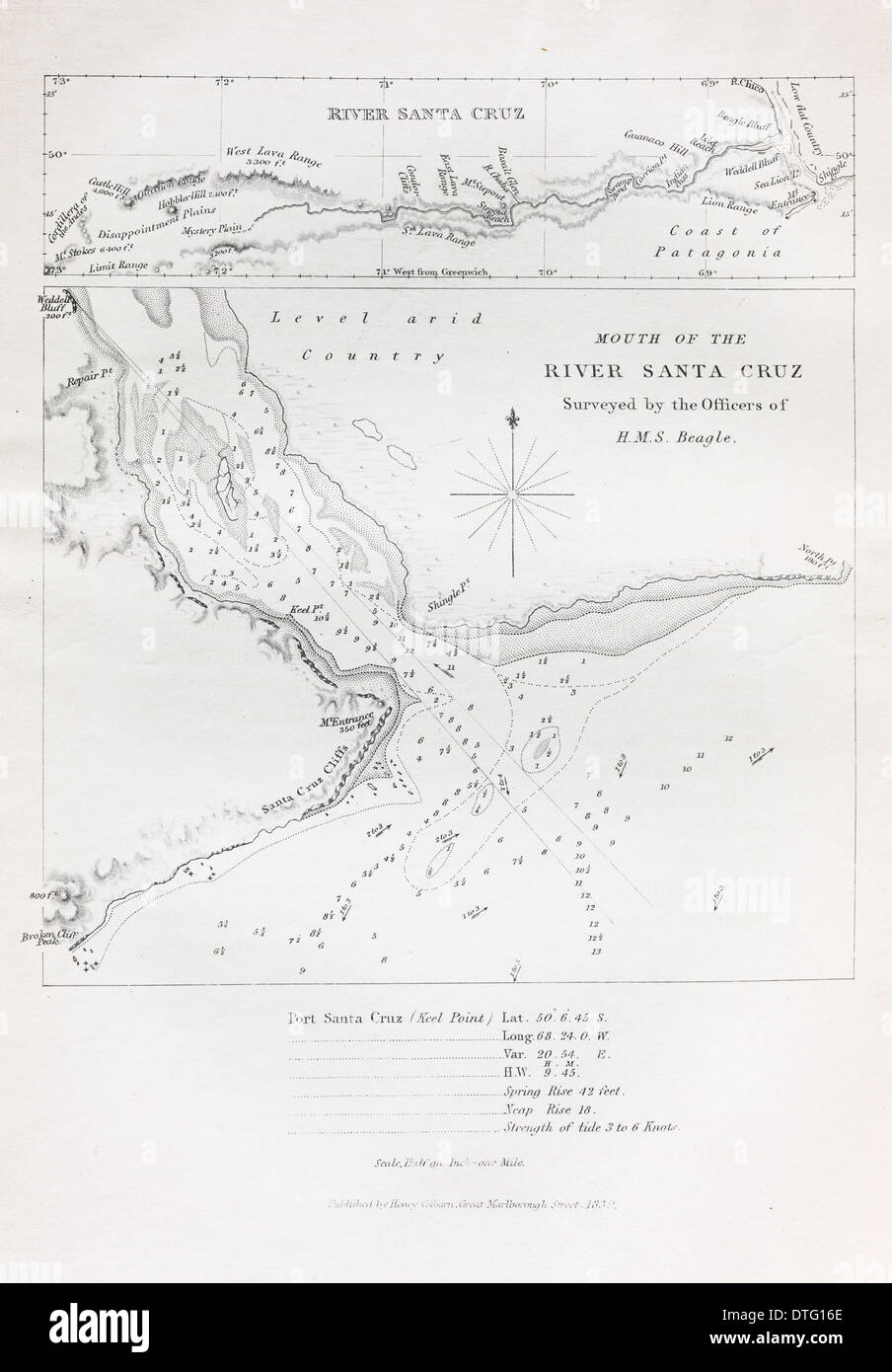 Mouth of the river Santa Cruz, map Stock Photo - Alamy