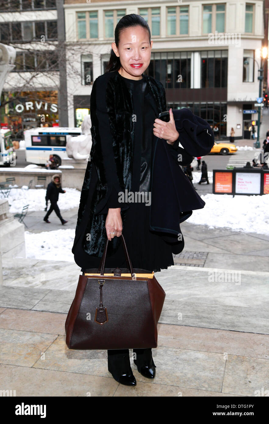 Sarah Tam arriving at the Marchesa runway show in New York City ...