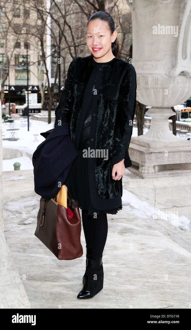 Sarah Tam arriving at the Marchesa runway show in New York City ...