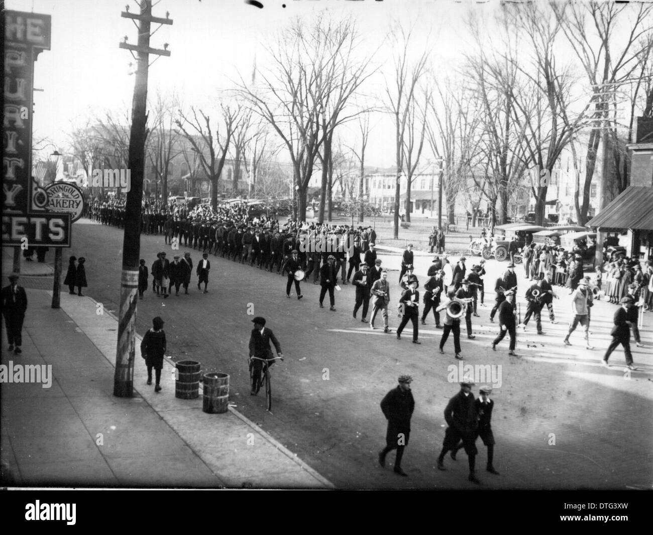 This photograph captures a band participating in the Armistice Day ...