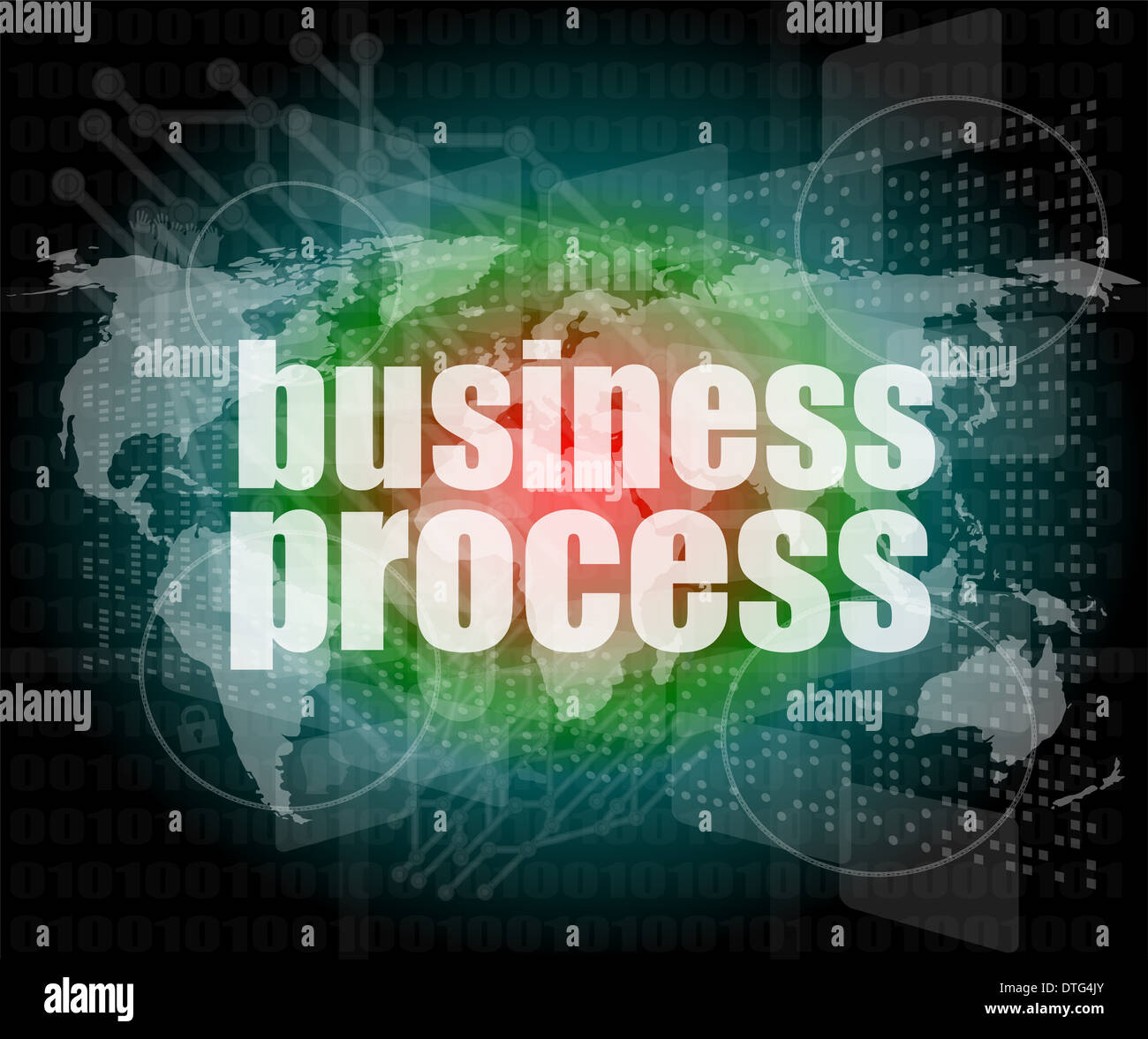 business process word on digital screen, mission control interface hi ...