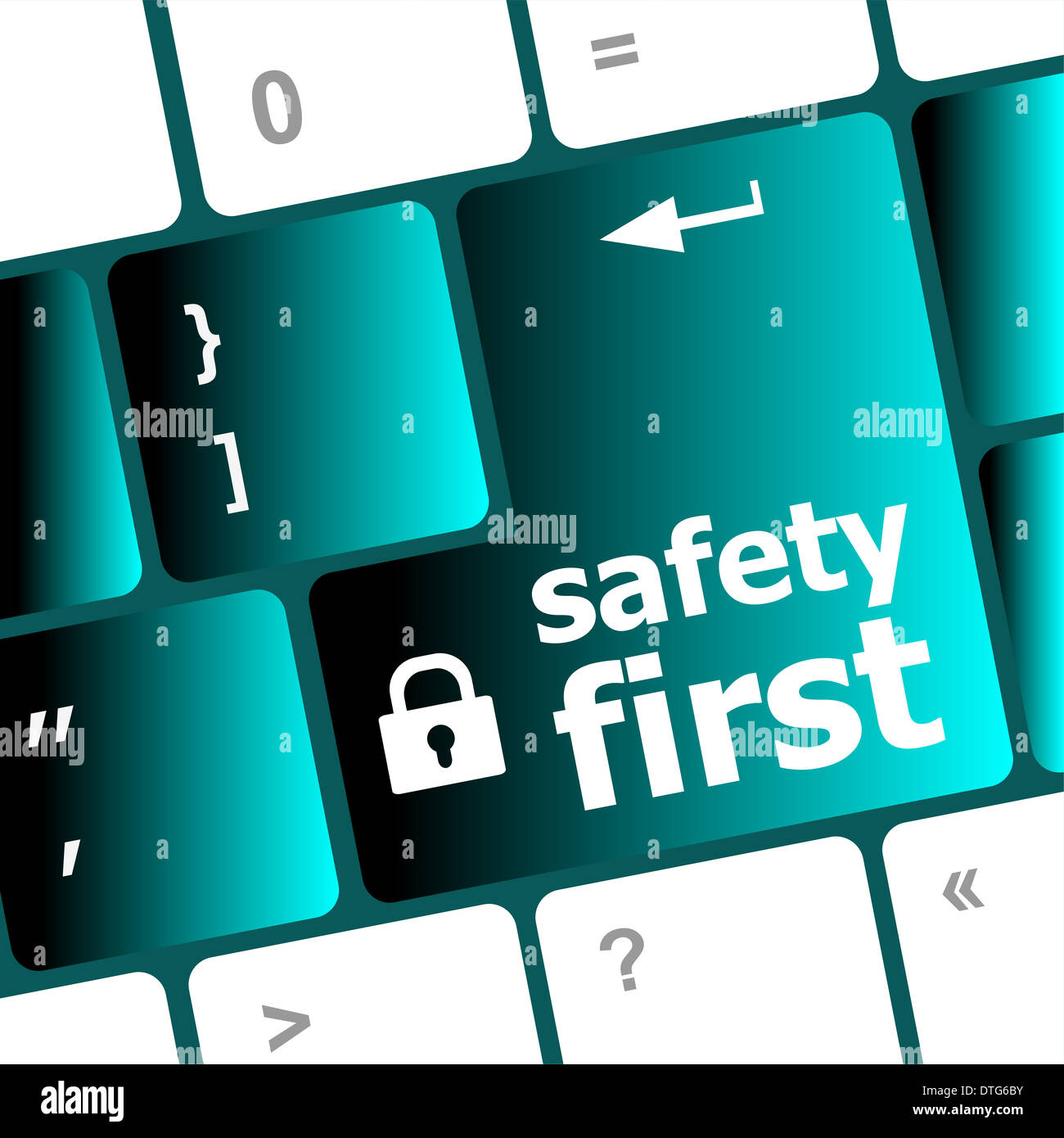 safety first, close up view on conceptual keyboard, Security key Stock ...