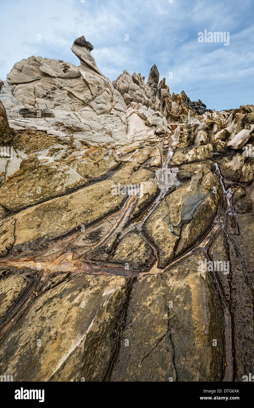 Dramatic lava rock formation called the Dragon's Teeth in Maui Stock ...