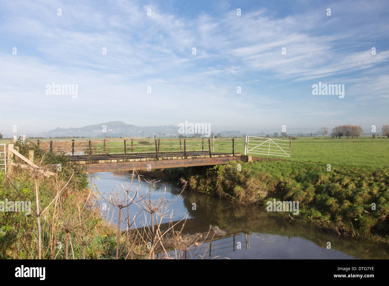 Farm bridge over the River Brue on the Somerset Levels, Somerset ...