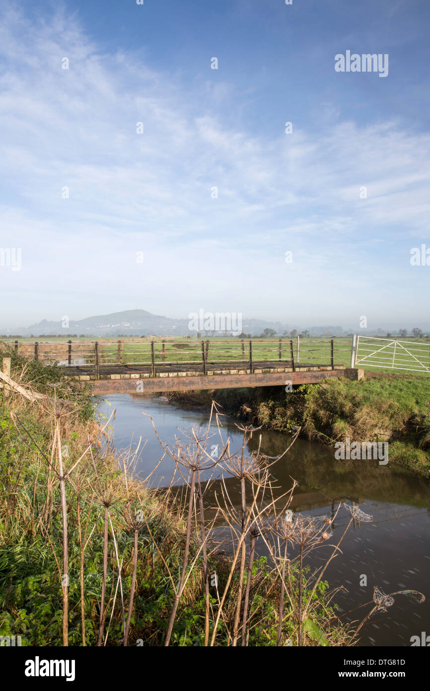 Farm bridge over the River Brue on the Somerset Levels, Somerset ...