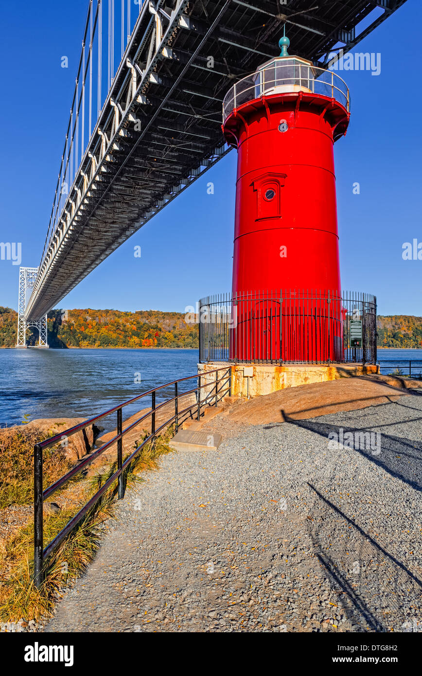 The Jeffrey's Hook Lighthouse below the George Washington Bridge in New ...