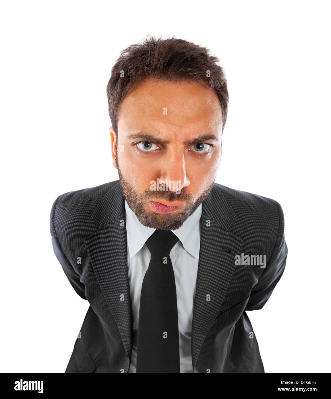 Young businessman with expression of indecision on white background ...
