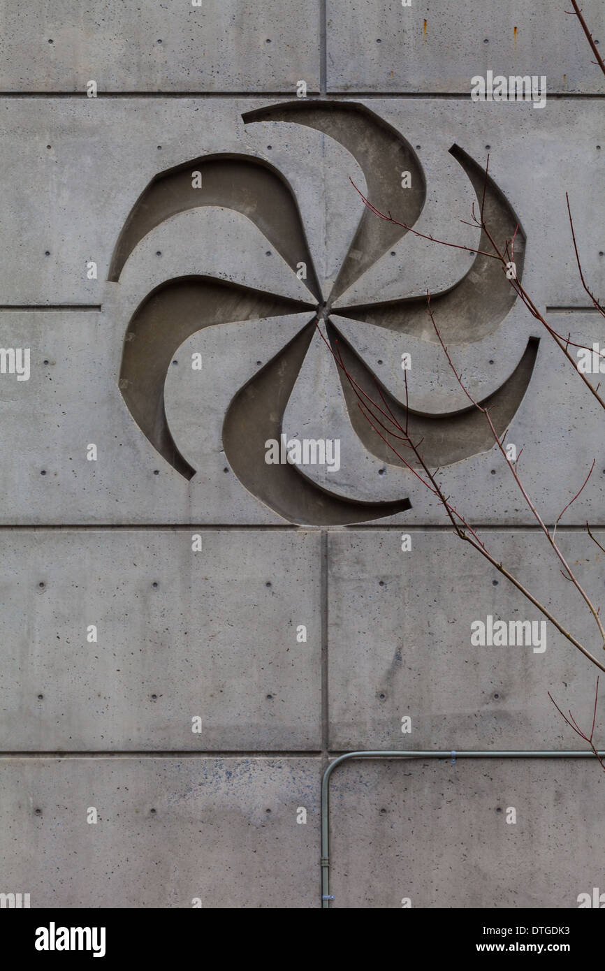 The TRIUMF logo as an integral part of a building wall Stock Photo - Alamy